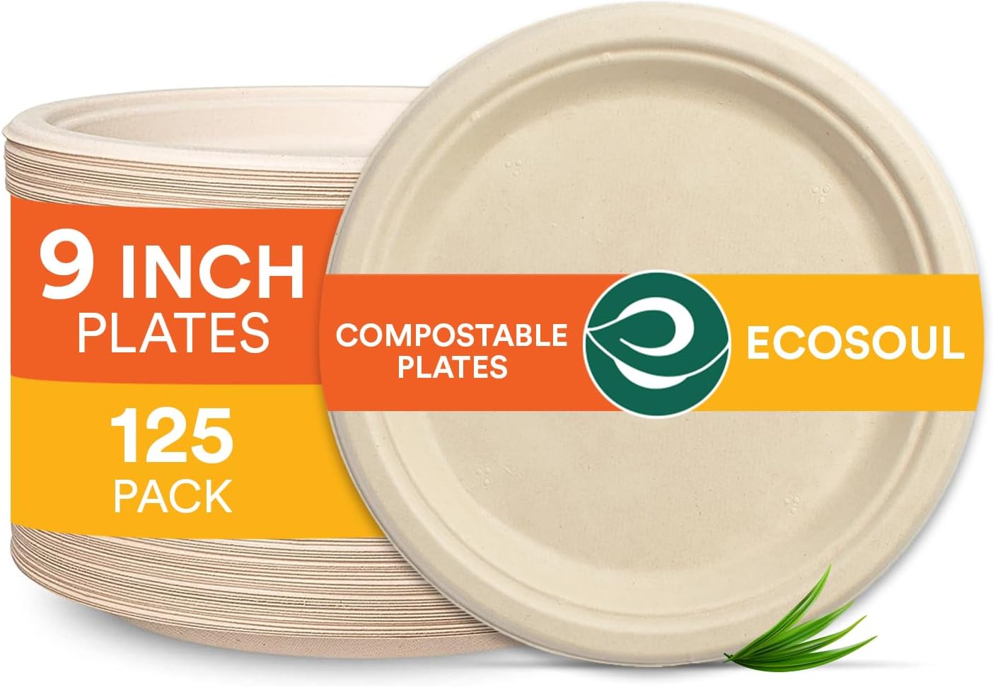 9 Compostable Bagasse Round Plates 125-Pack Eco-Friendly Biodegradable ...