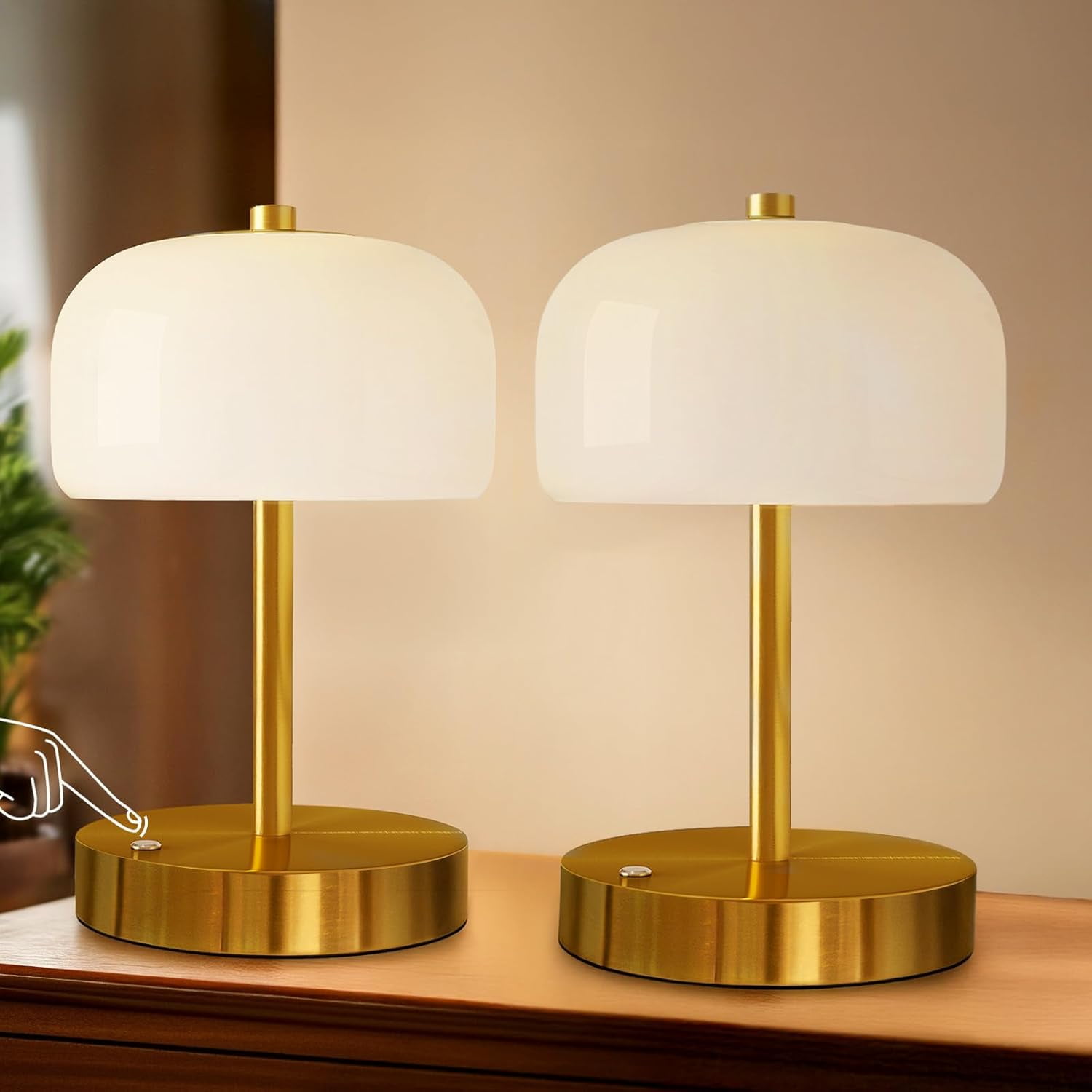 9" Cordless Table Lamps Set of 2, Operated Lamp, 3-Way Stepless Dimming ...