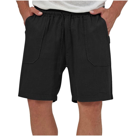 9" Cotton Linen Mens Shorts,Breathable Elastic Waist Pockets Beach ...