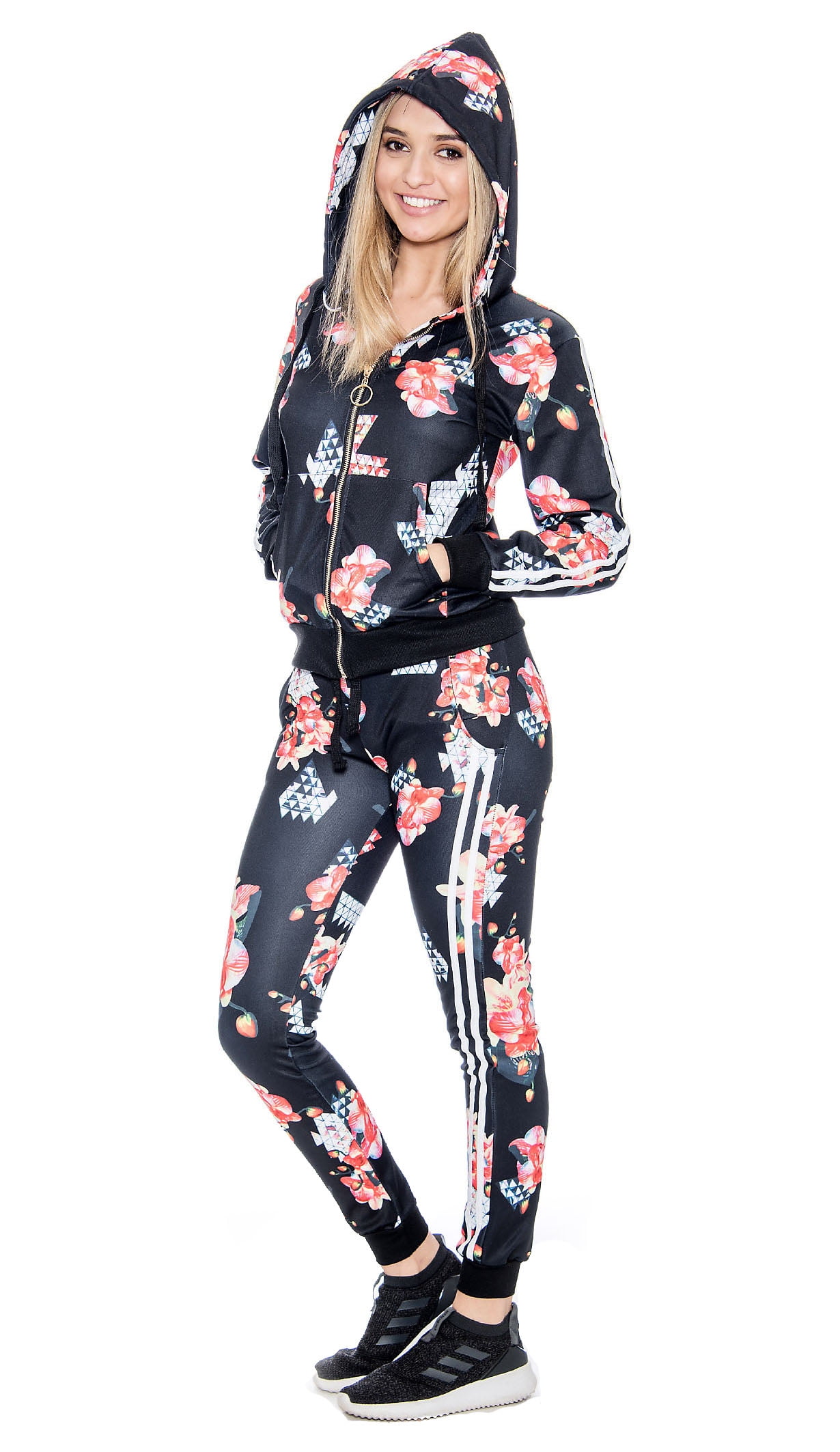 9 Crowns Women's Orchid Geo Print Hoodie Jogger Jacket and Pant ...