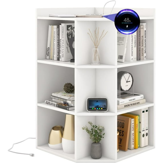 9 Cube Corner Bookshelf with Charging Station, 90 Degree Corner Cabinet ...
