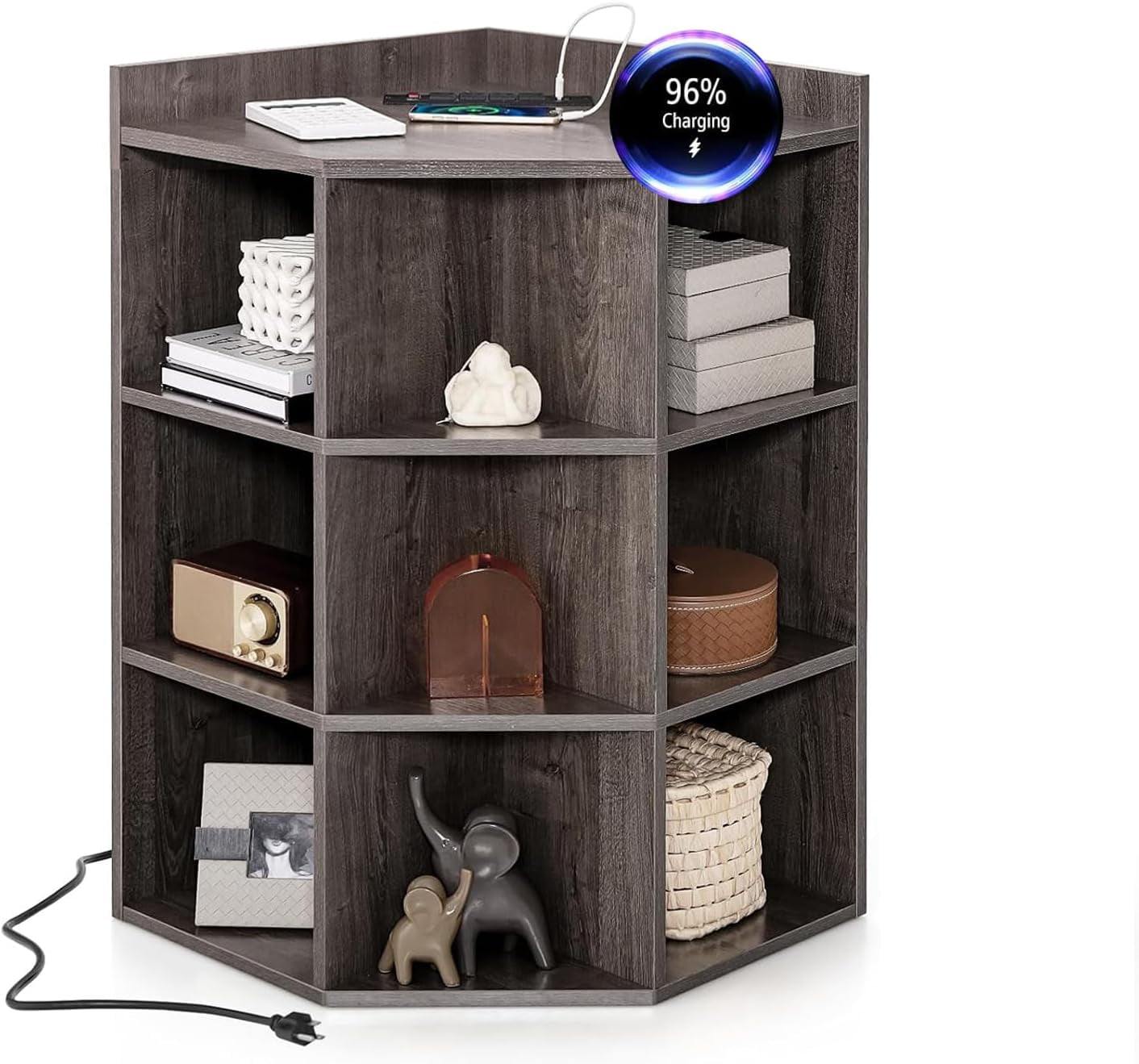 9 Cube Corner Cabinet with Charging Station, Wooden Cubby Kids ...