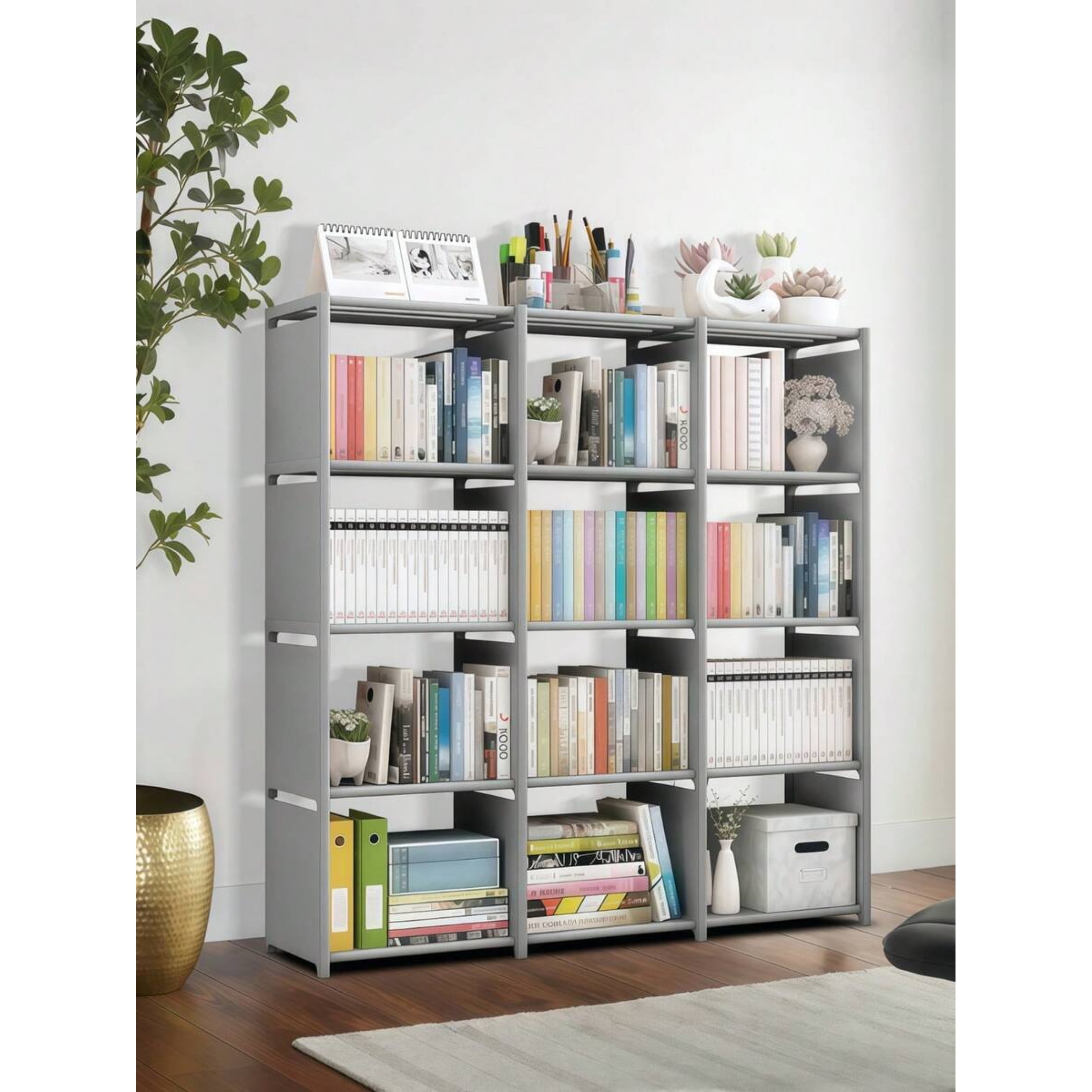 9-Cube Double-Row Vertical Bookshelf, Multi-Functional Storage Rack for ...