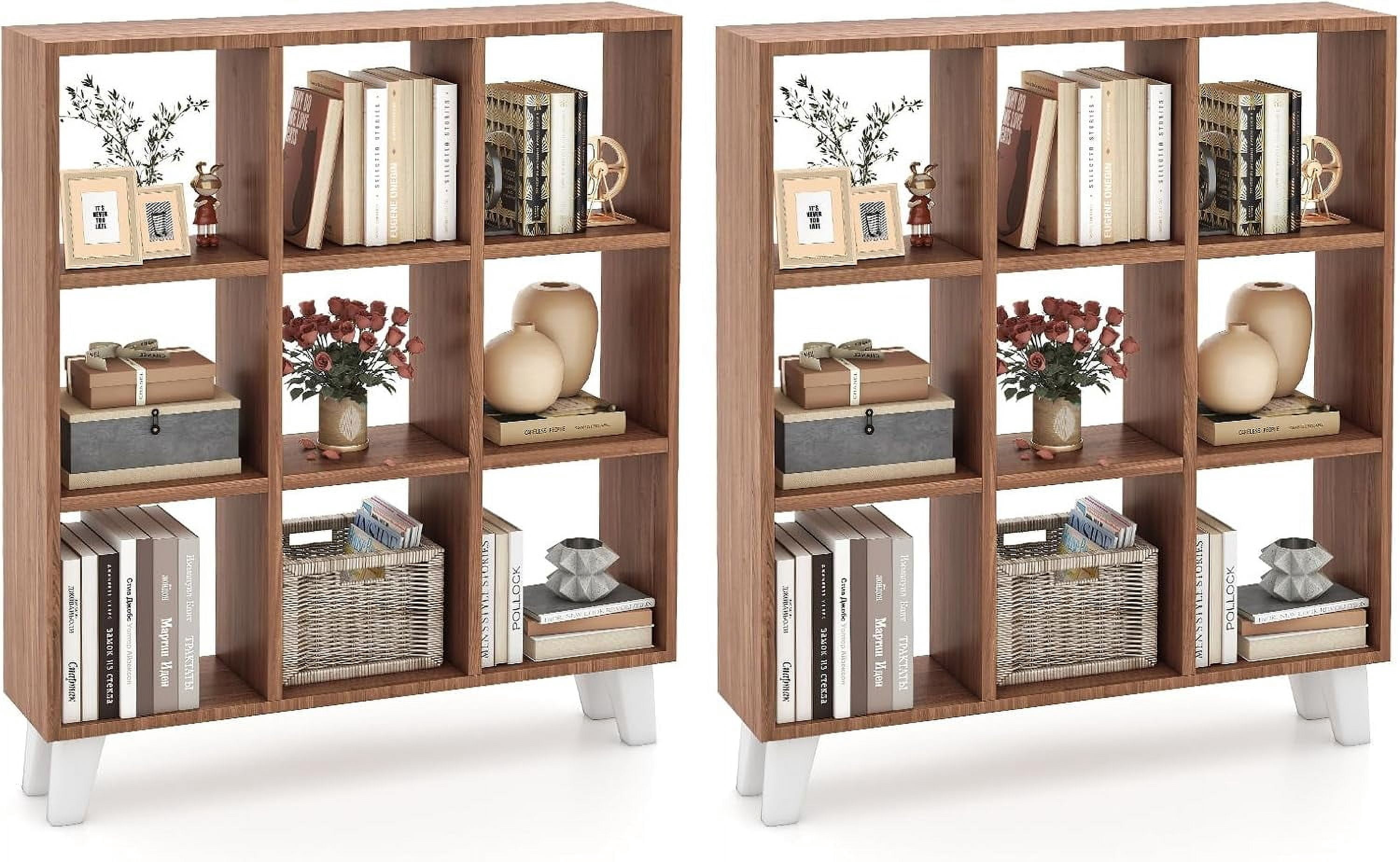 9-Cube Freestanding Bookcase, 3-Tier Storage Organizer with 6 Removable ...