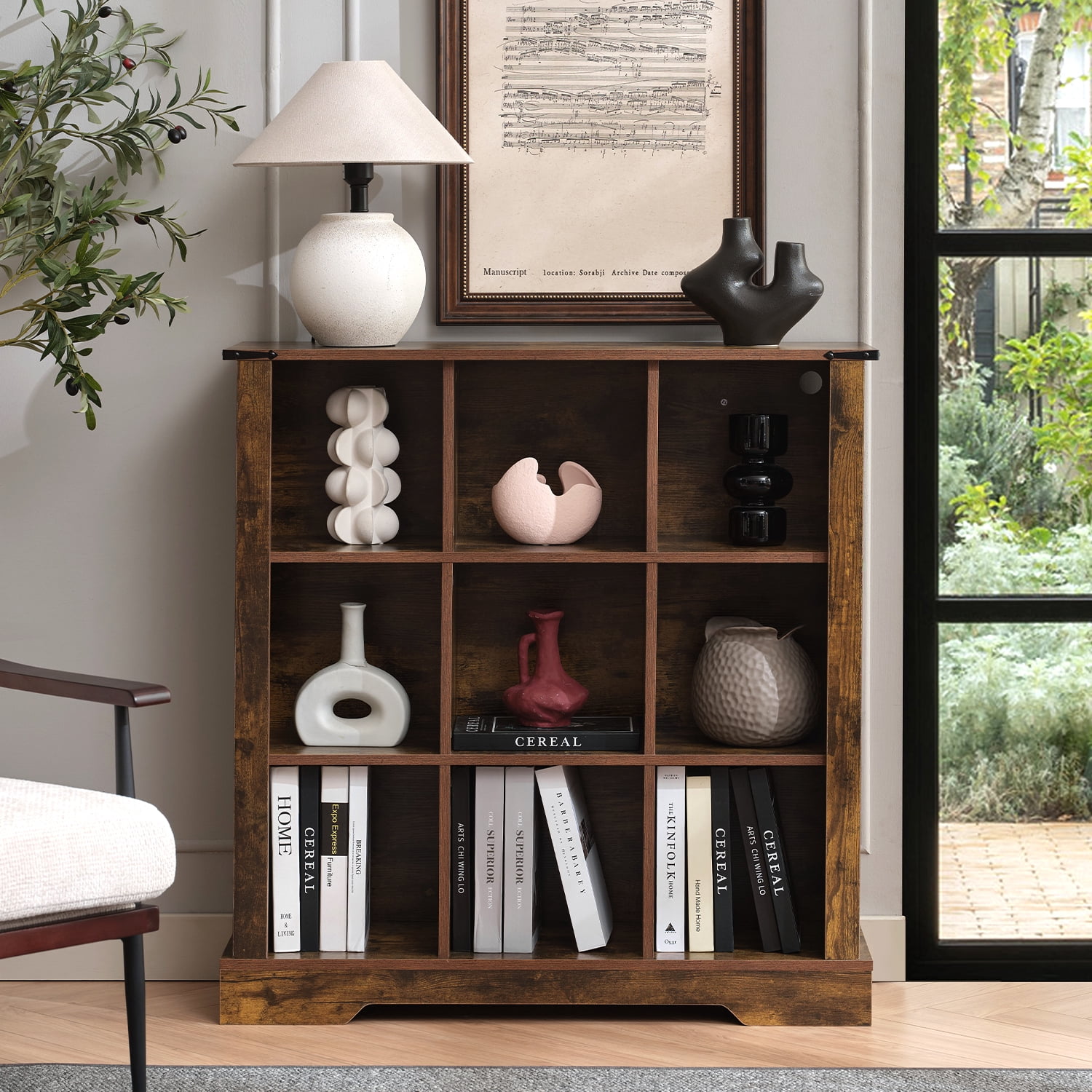 9-Cube LED Bookshelf - Mid-Century Modern Wood Storage Shelf for ...