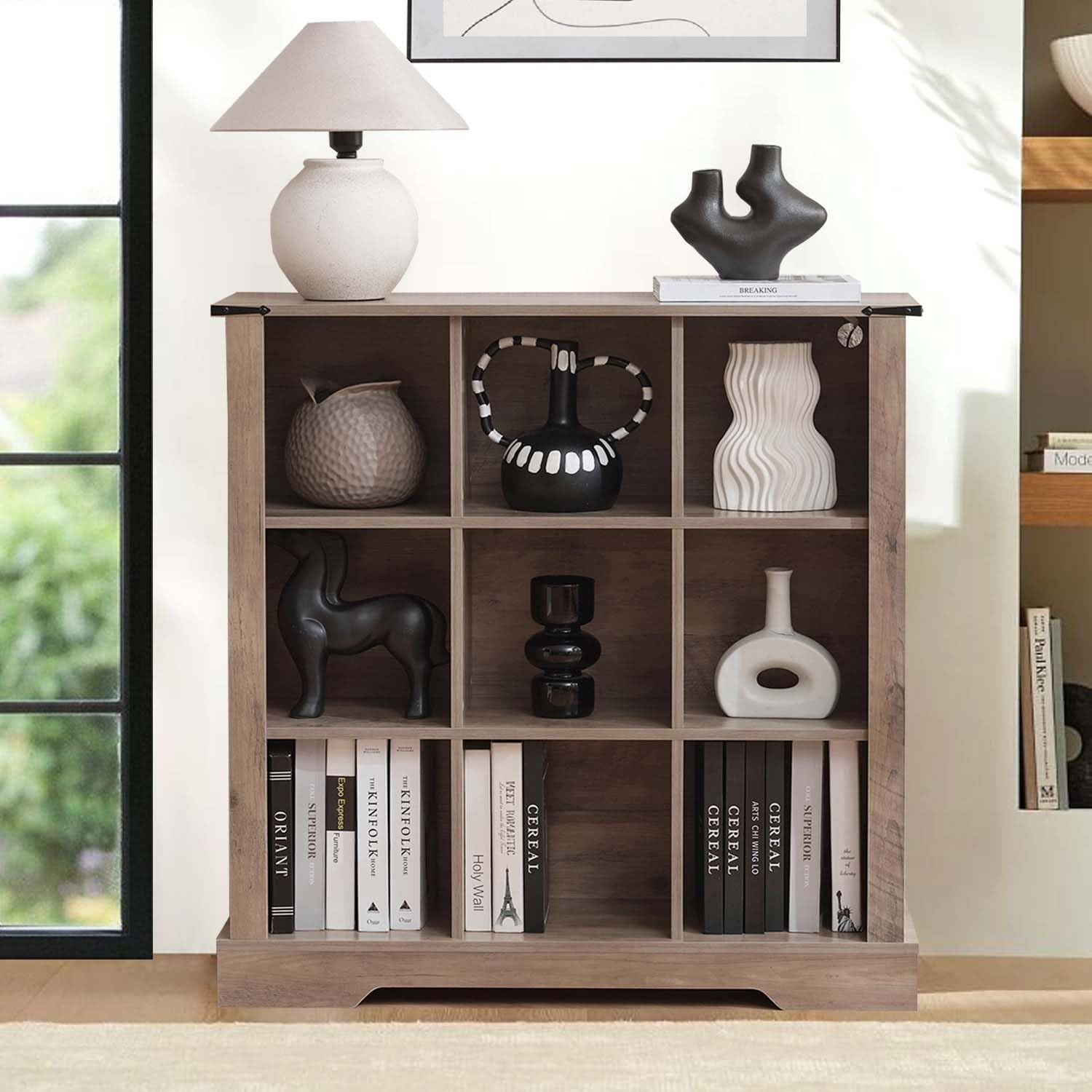 9 Cube Storage Organizer, 3-Tier Bookshelf with LED Lights, Wood Cube ...