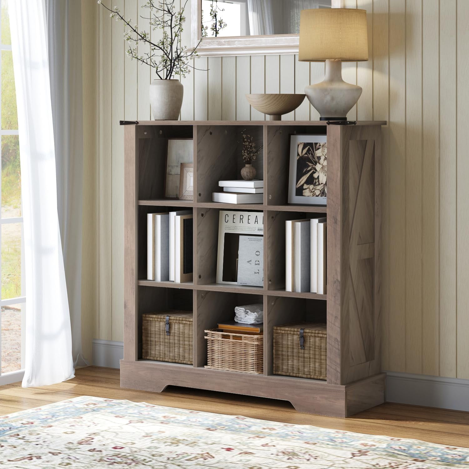 9 Cube Storage Organizer, 3 Tier Bookshelf for Living Room, Farmhouse ...