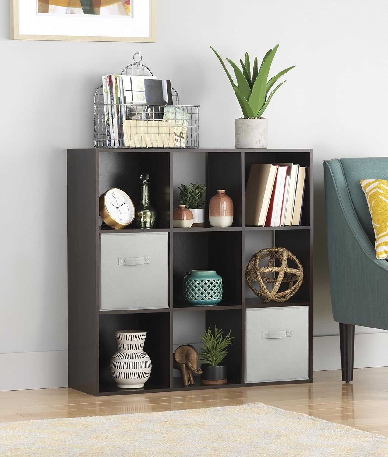9 Cube Storage Organizer, 3 Tier Stackable Mdf Wood Bookcase, Open ...
