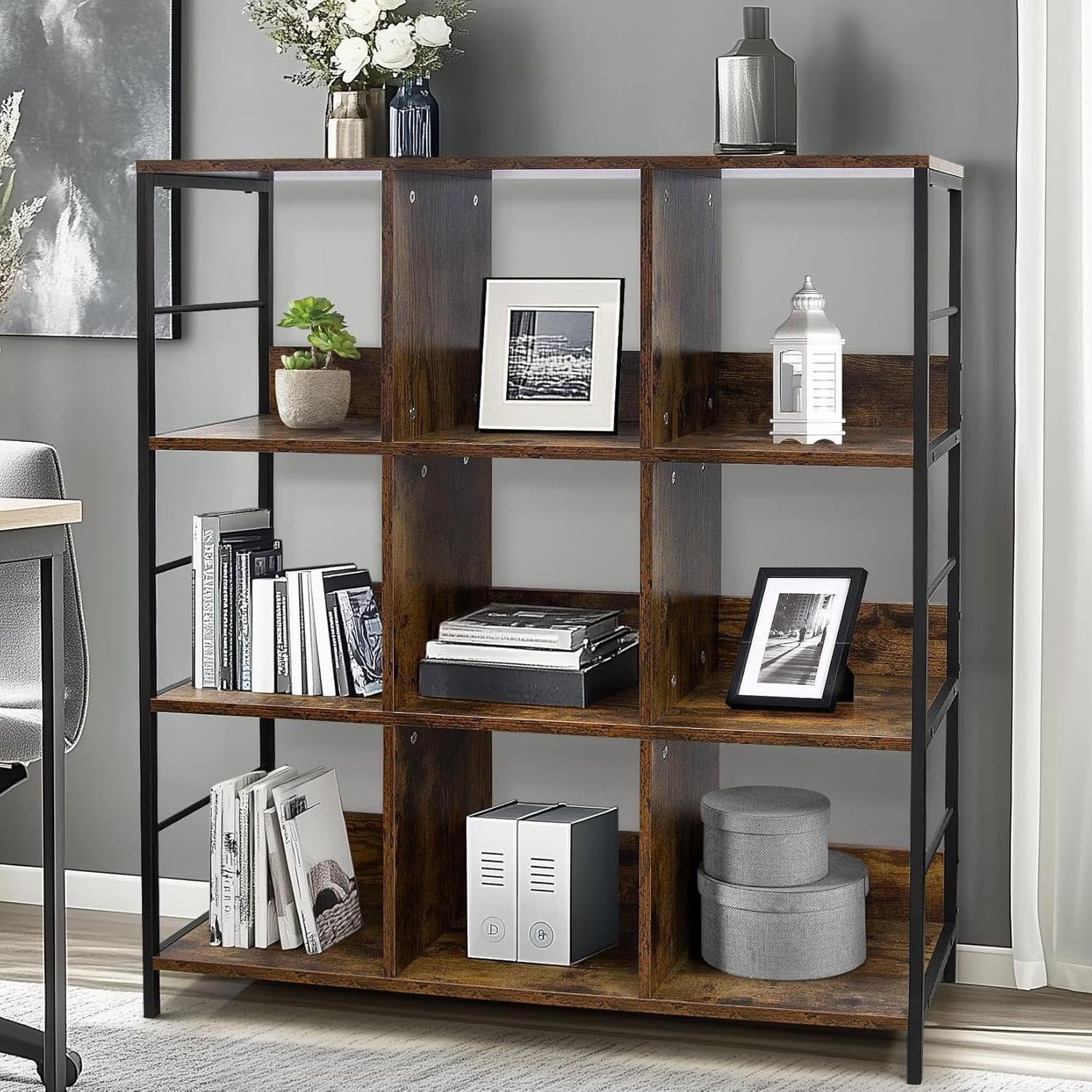 9 Cube Storage Organizer Bookcase 3 Tier Cube Shelf 9 Shelf Cube ...