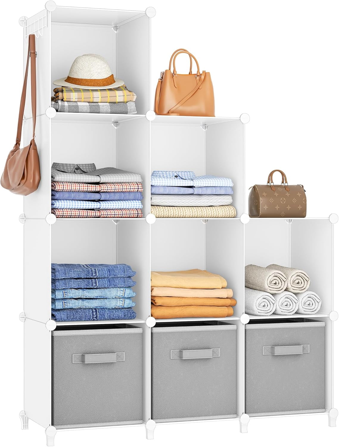 9 Cube Storage Organizer, Cubes Shelves for Living Room, Bedroom, White ...