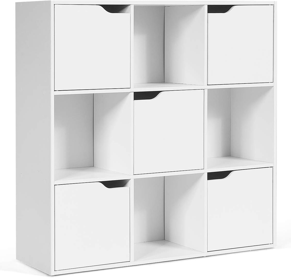 9-Cube Storage Organizer, Storage Cabinet with 4 Open Cubes and 5 Cabinets, Freestanding Wooden ...