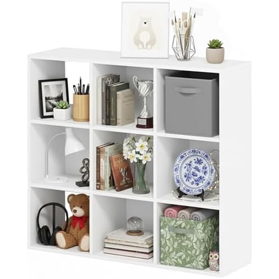 9-Cube Storage Organizer, White Bookshelf with Open Compartments for ...