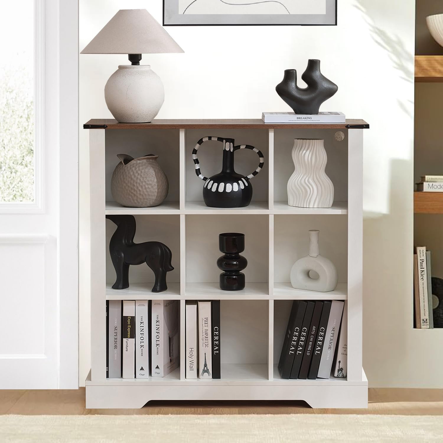 9 Cube Storage Organizer with LED Lights, Wooden Bookcase with Storage ...