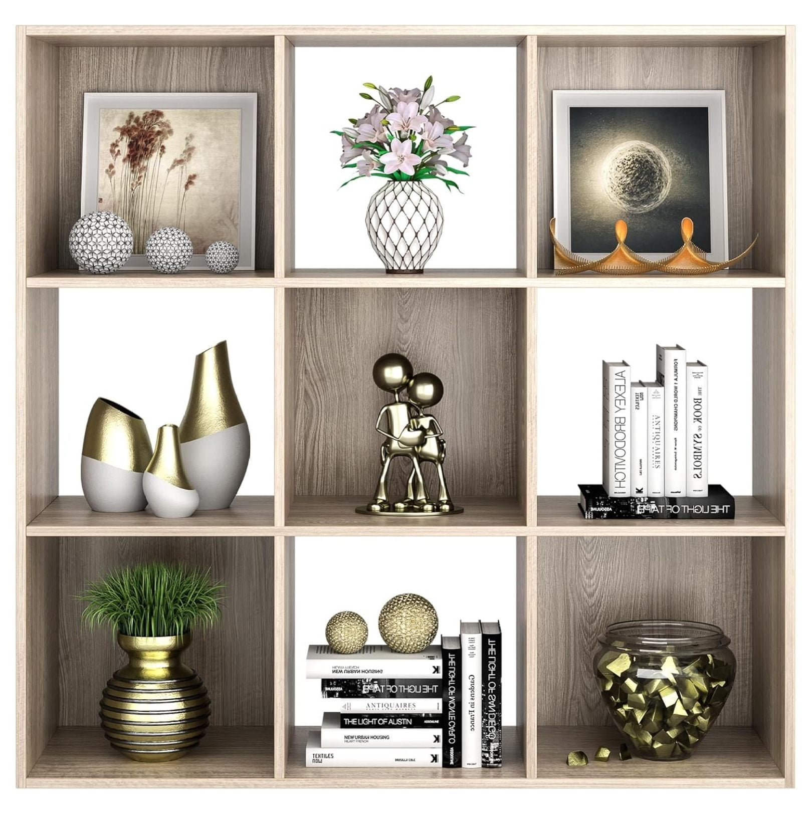 9 Cube Storage Shelf Organizer, Wooden Bookshelf System Display Cube ...