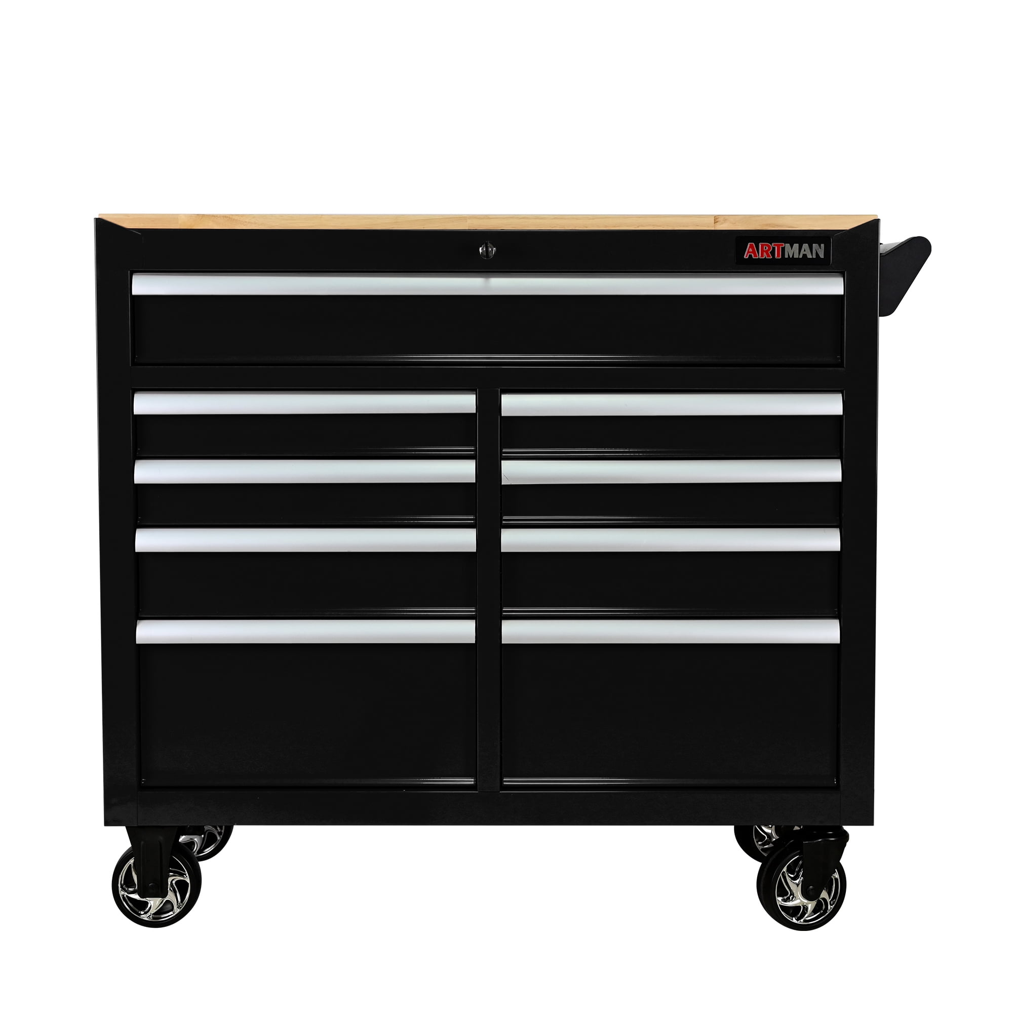9 DRAWERS MULTIFUNCTIONAL TOOL CART WITH WHEELS AND WOODEN TOP ...