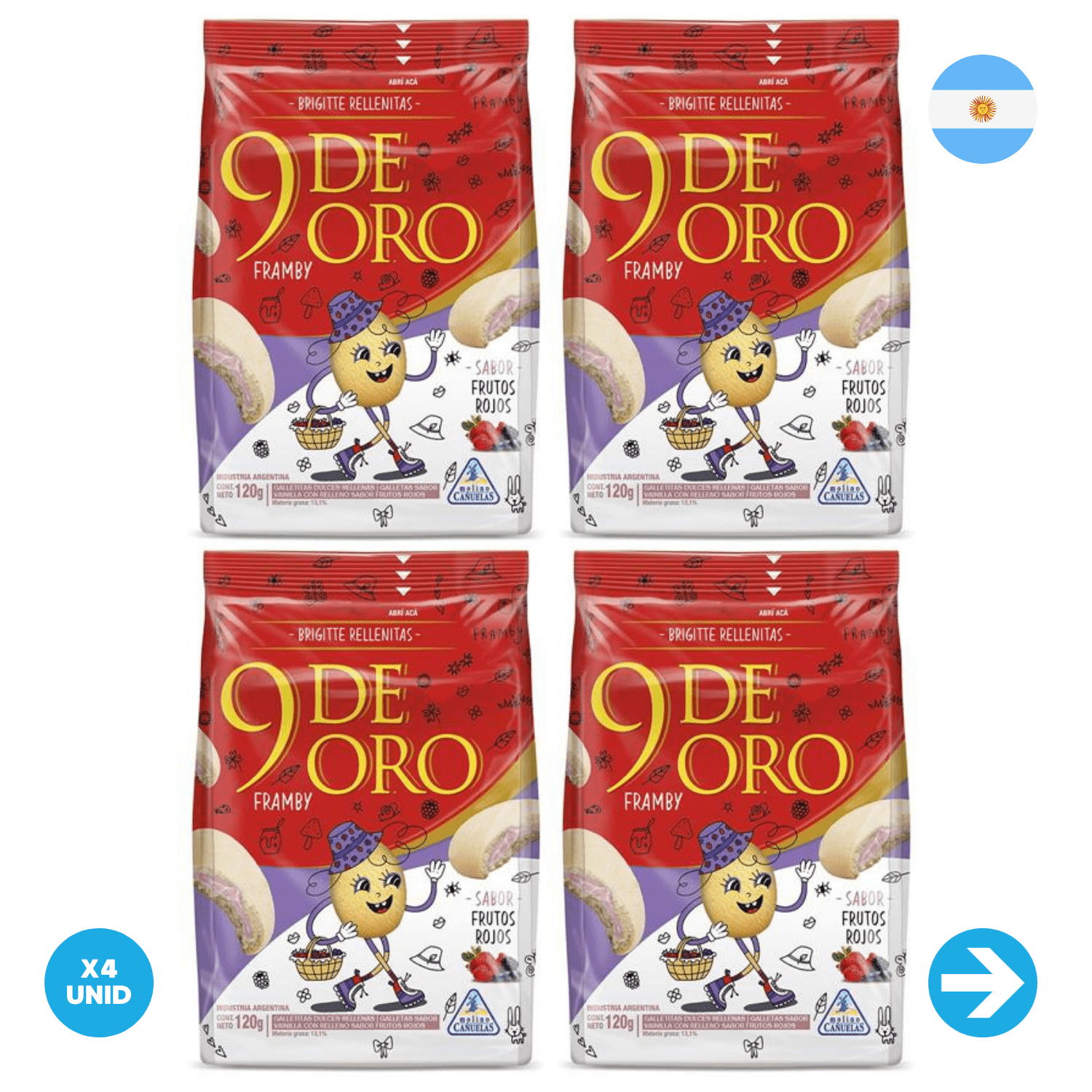 9 De Oro - Bocaditos Rellenos Sabor Frutos Rojos 120g x4 Unid - Walmart.com