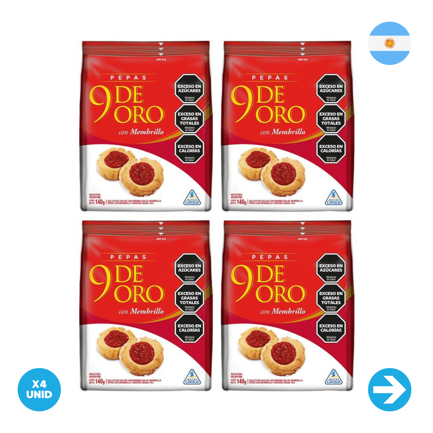 9 De Oro - Cookies Dulces Pepas Con Membrillo 140g x4 Unid - Walmart.com