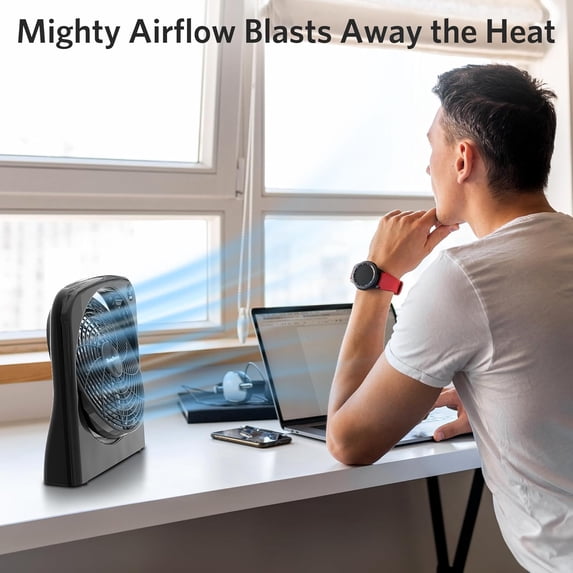 9" Desk Fan, Battery & USB-C Powered, 2 Cooling Speeds Table Fan With ...