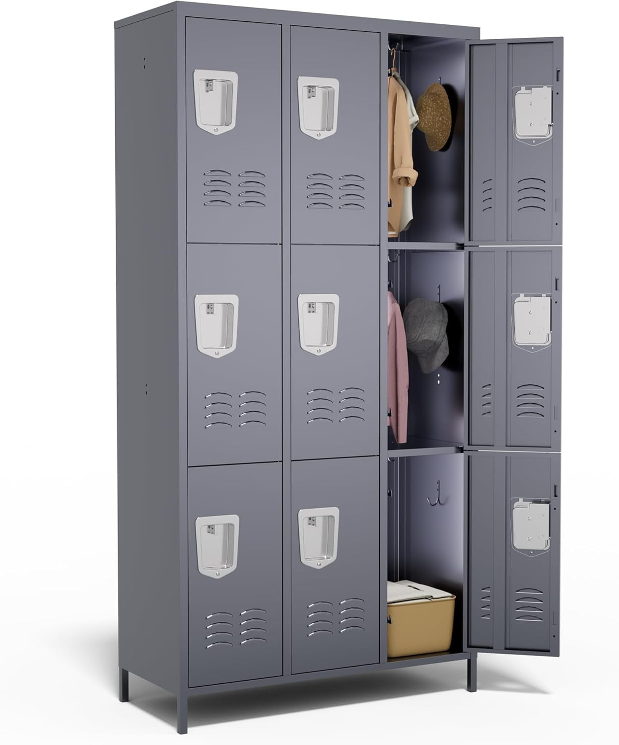 9 Door Metal Lockers for Employees,9 Heavy-Duty Hooks,72" Secure ...