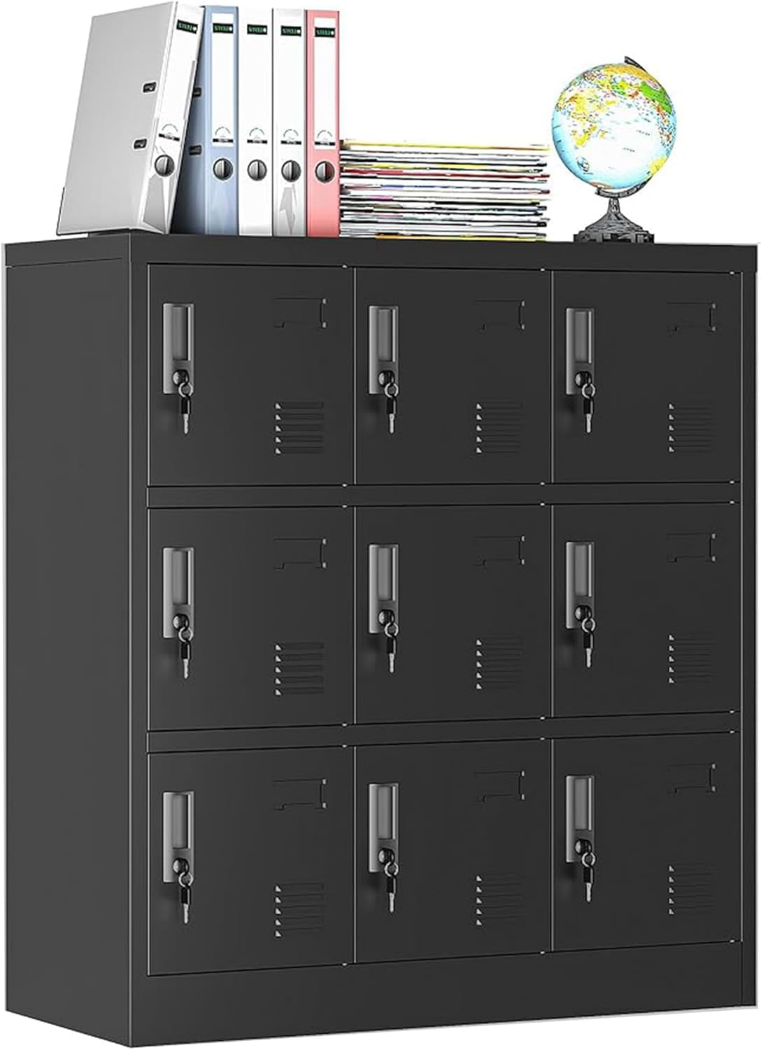 9 Doors Metal Locker Storage Cabinet with Card Slot and Locks, Steel ...