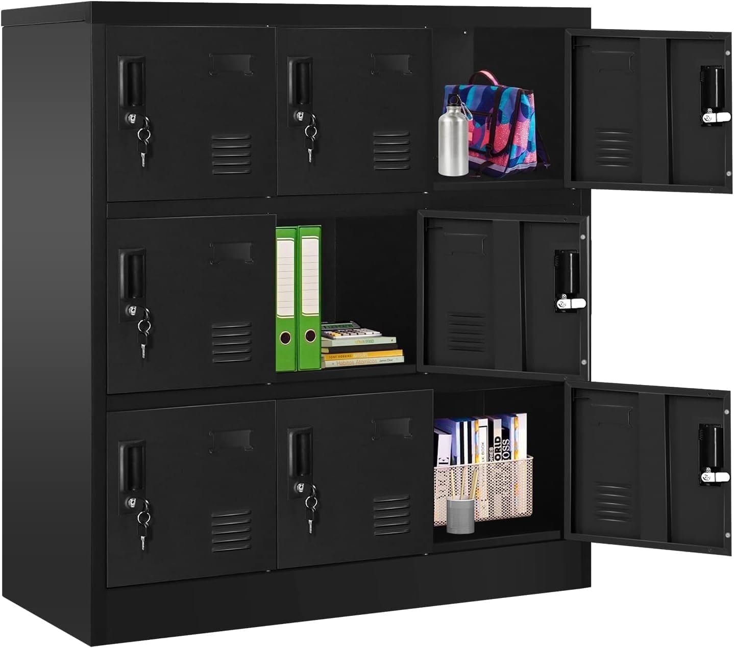 9 Doors Metal Locker Storage Cabinet for Home Office, Gym (Black ...