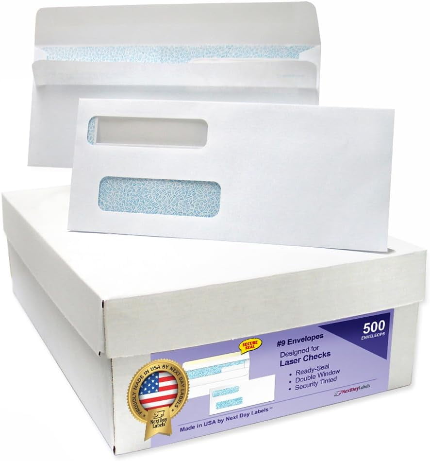 9 Double Window Check Envelopes - 500 Pack Ready-Seal Security Tinted ...