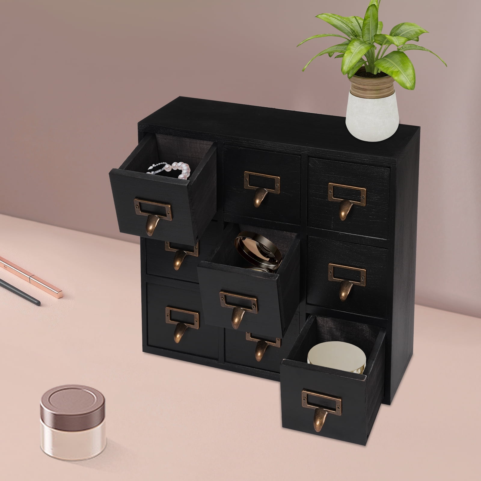 9-Drawer Apothecary Cabinet for Desk Organization, Rustic Storage ...