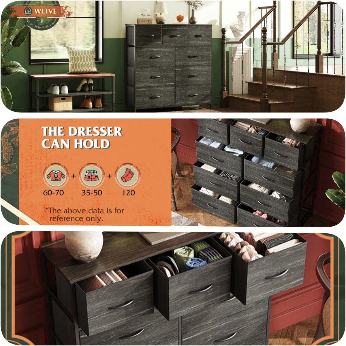 9 Drawer Dresser,Grids Grid Cabinet Fabric Storage Tower For Bedroom ...
