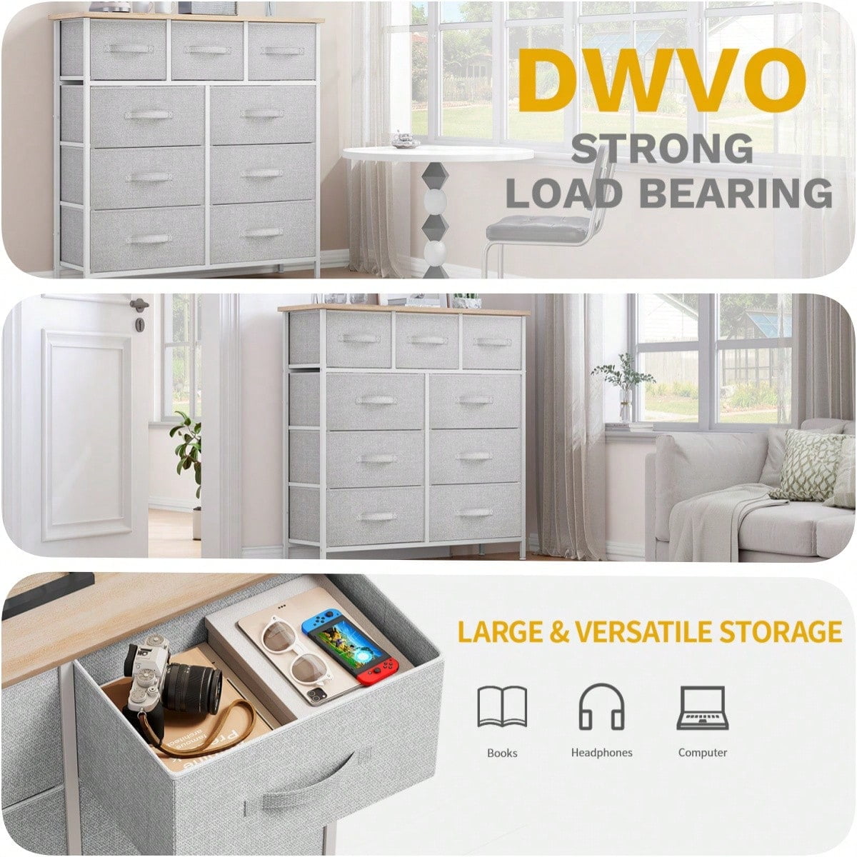 9 Drawer Dresser,Grids Grid Cabinet Fabric Storage Tower For Bedroom ...