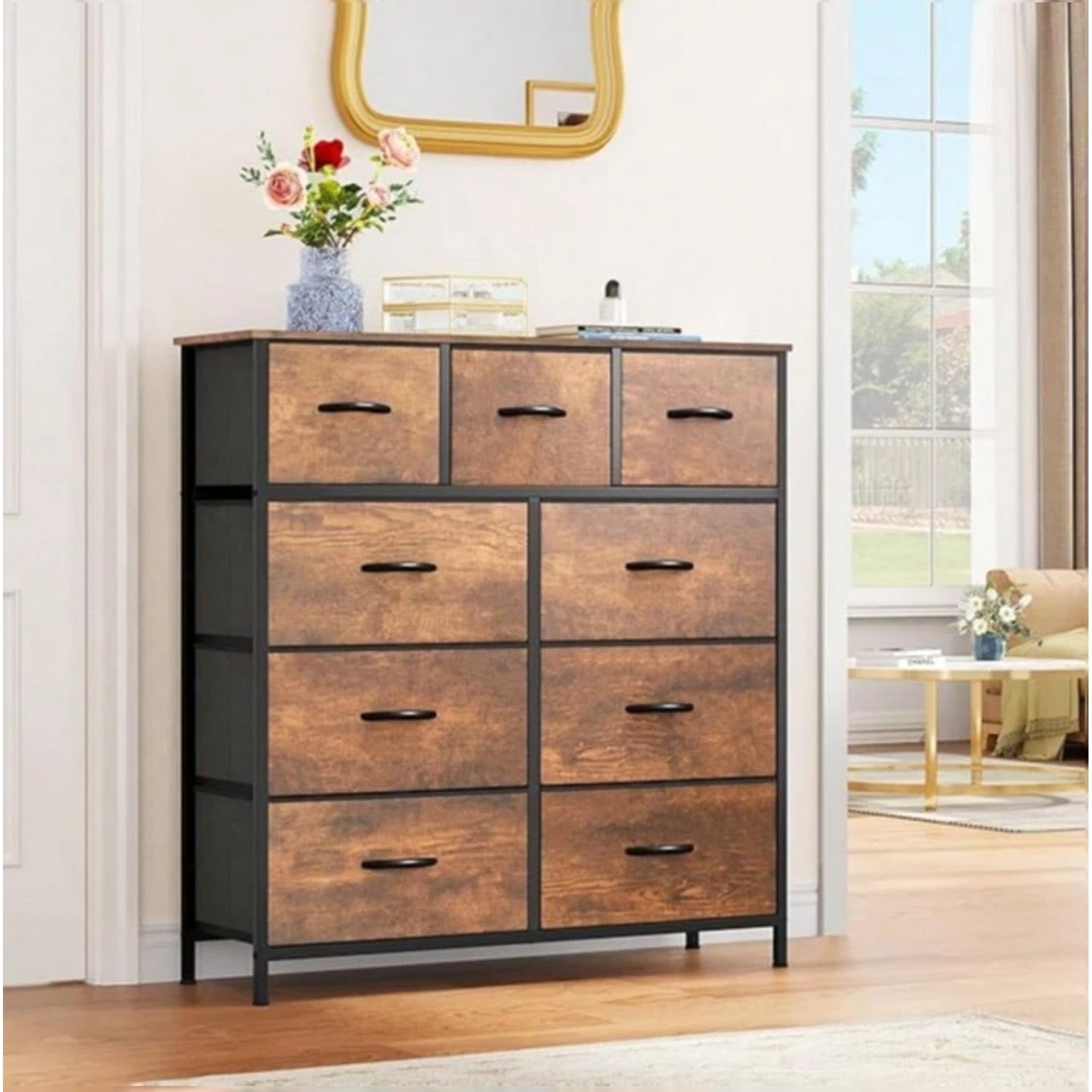 9 Drawer Dresser,Grids Grid Cabinet Fabric Storage Tower For Bedroom ...