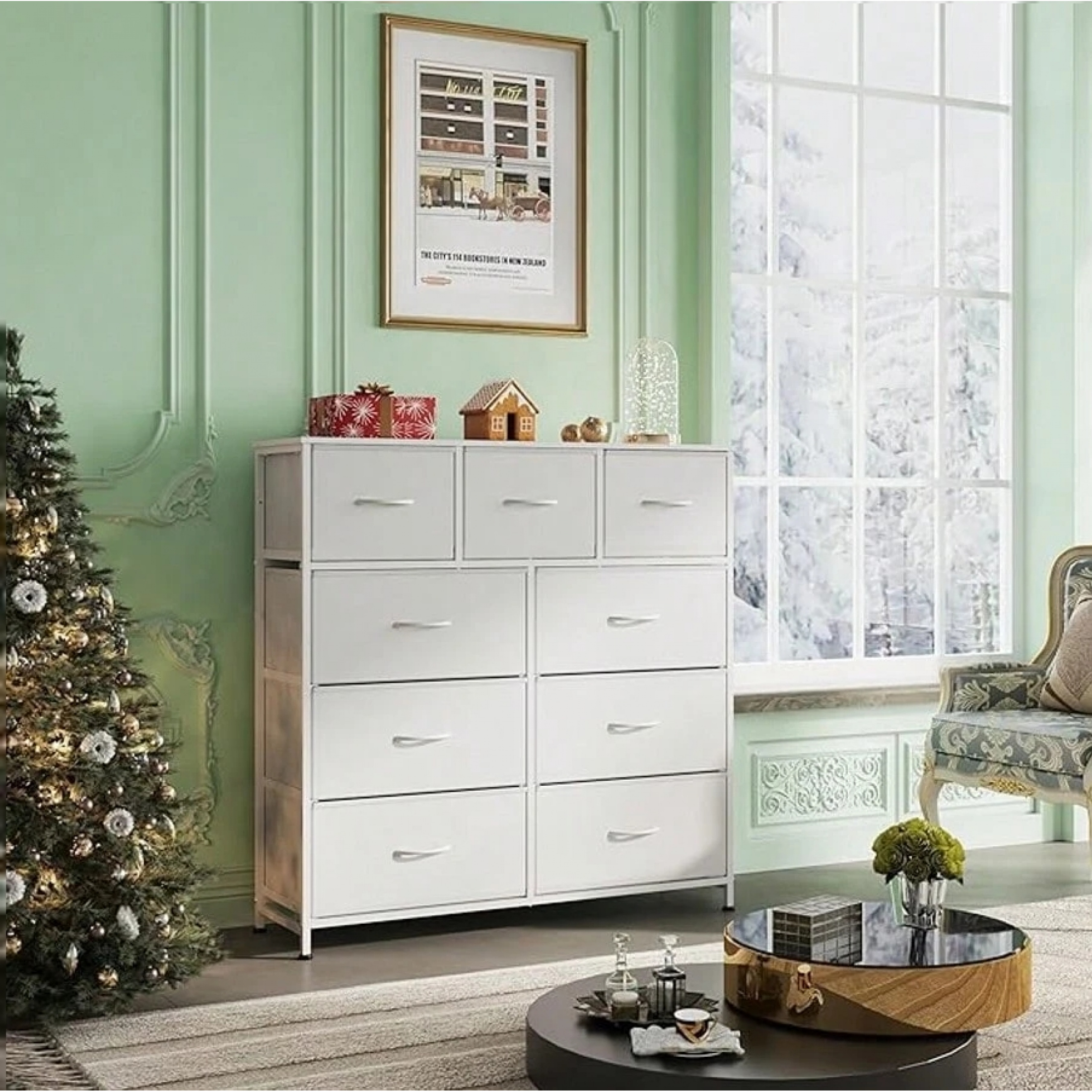 9 Drawer Dresser,Grids Grid Cabinet Fabric Storage Tower For Bedroom ...