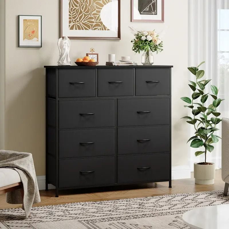 9 Drawer Dresser with Metal Frame and Wooden Top Fabric Storage ...