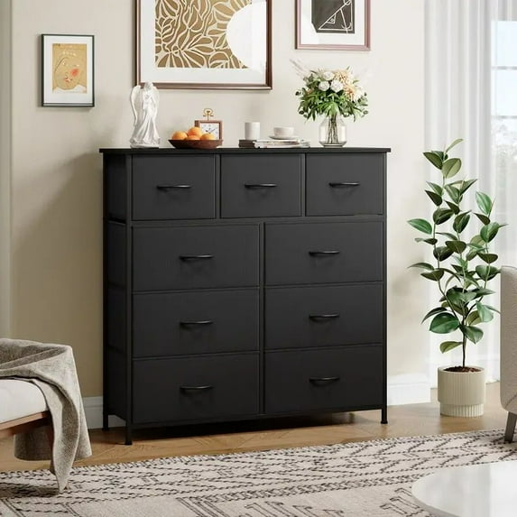 9 Drawer Dresser with Metal Frame and Wooden Top Fabric Storage ...