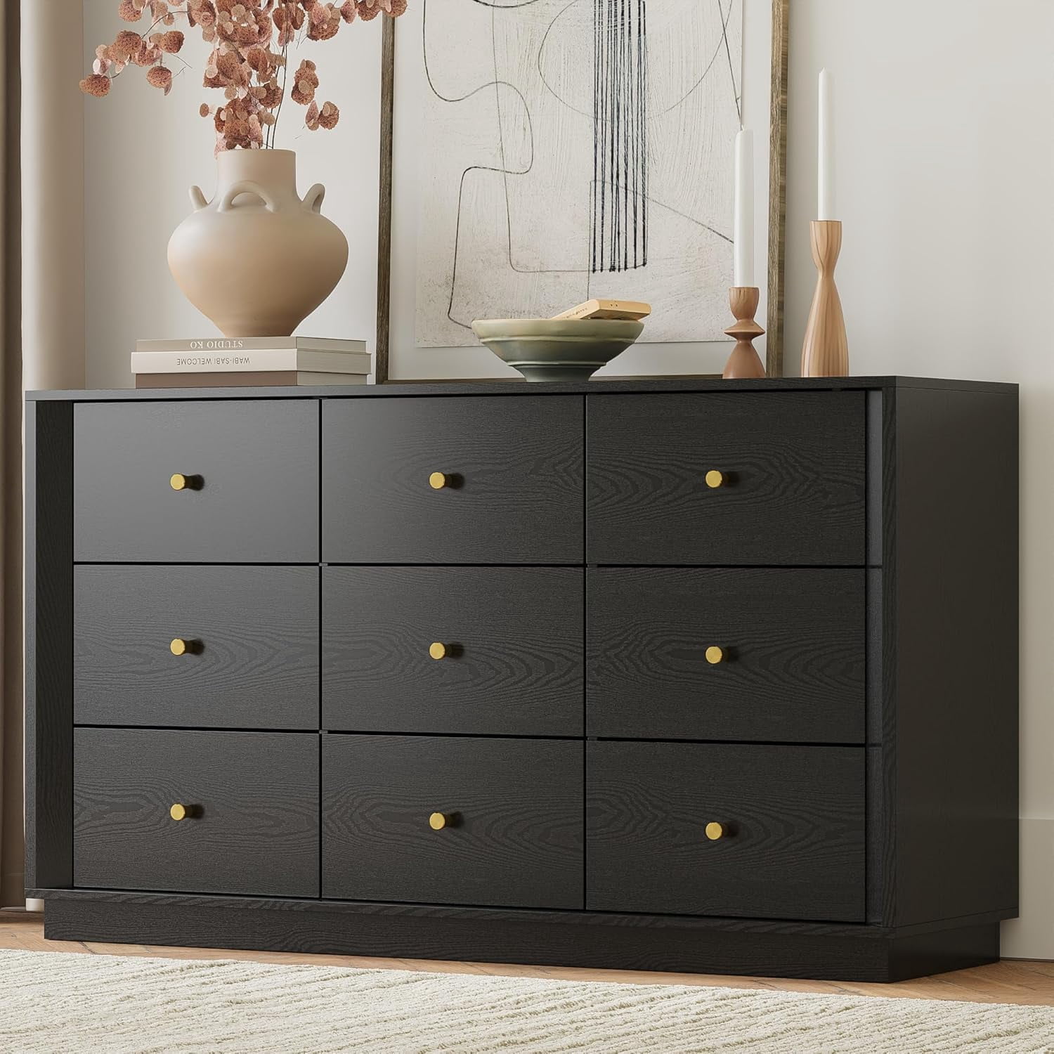9 Drawer Dresser, Mid Century Modern Dresser with Storage, 55" Wide ...