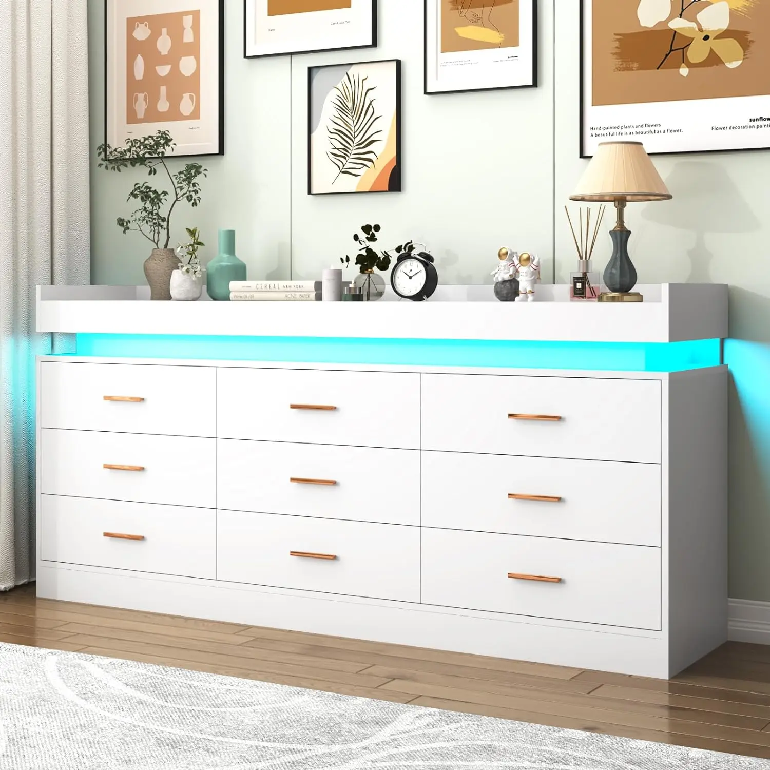 9 Drawer Dresser with LED Light, Modern Chest of Drawers for Closet ...