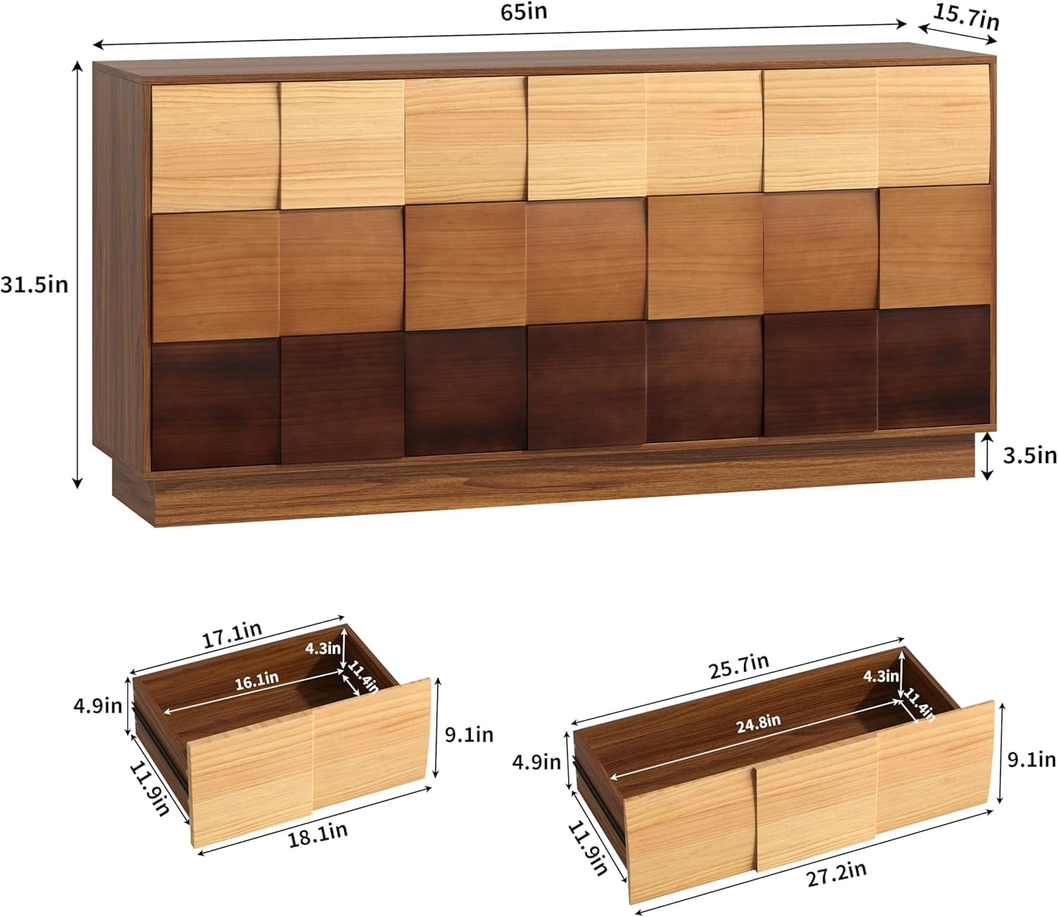 9 Drawer Dresser with Solid Wood Fronts, Spacious Storage Chest for ...