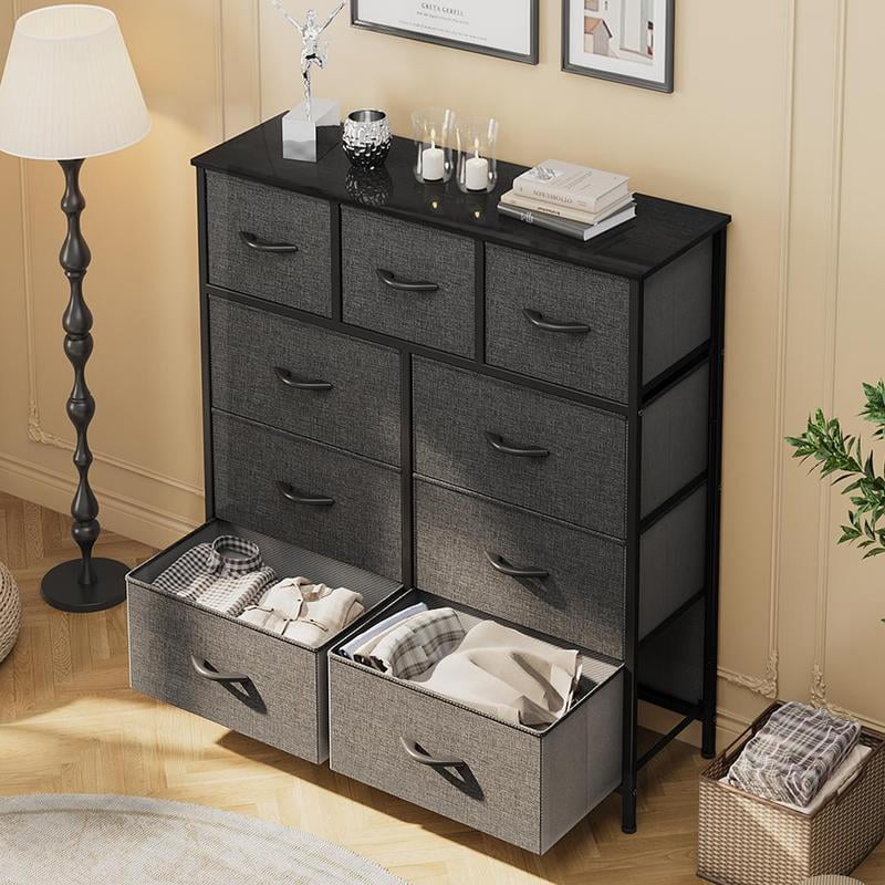 9-Drawer Fabric Dresser - Tall Storage Organizer with Bins for Bedroom ...