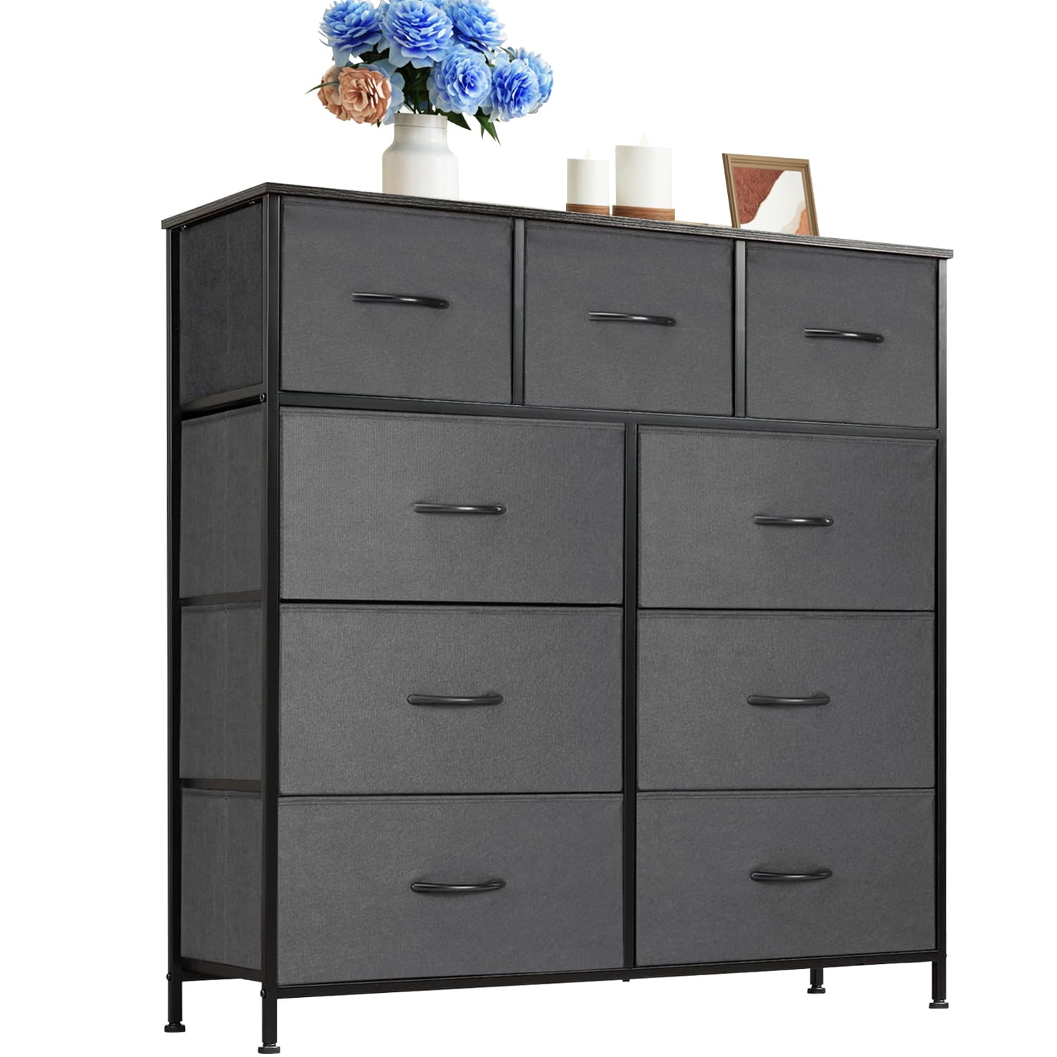 ACCVER 9-Drawer Fabric Dresser with Wood Top & Metal Frame, Closet and ...
