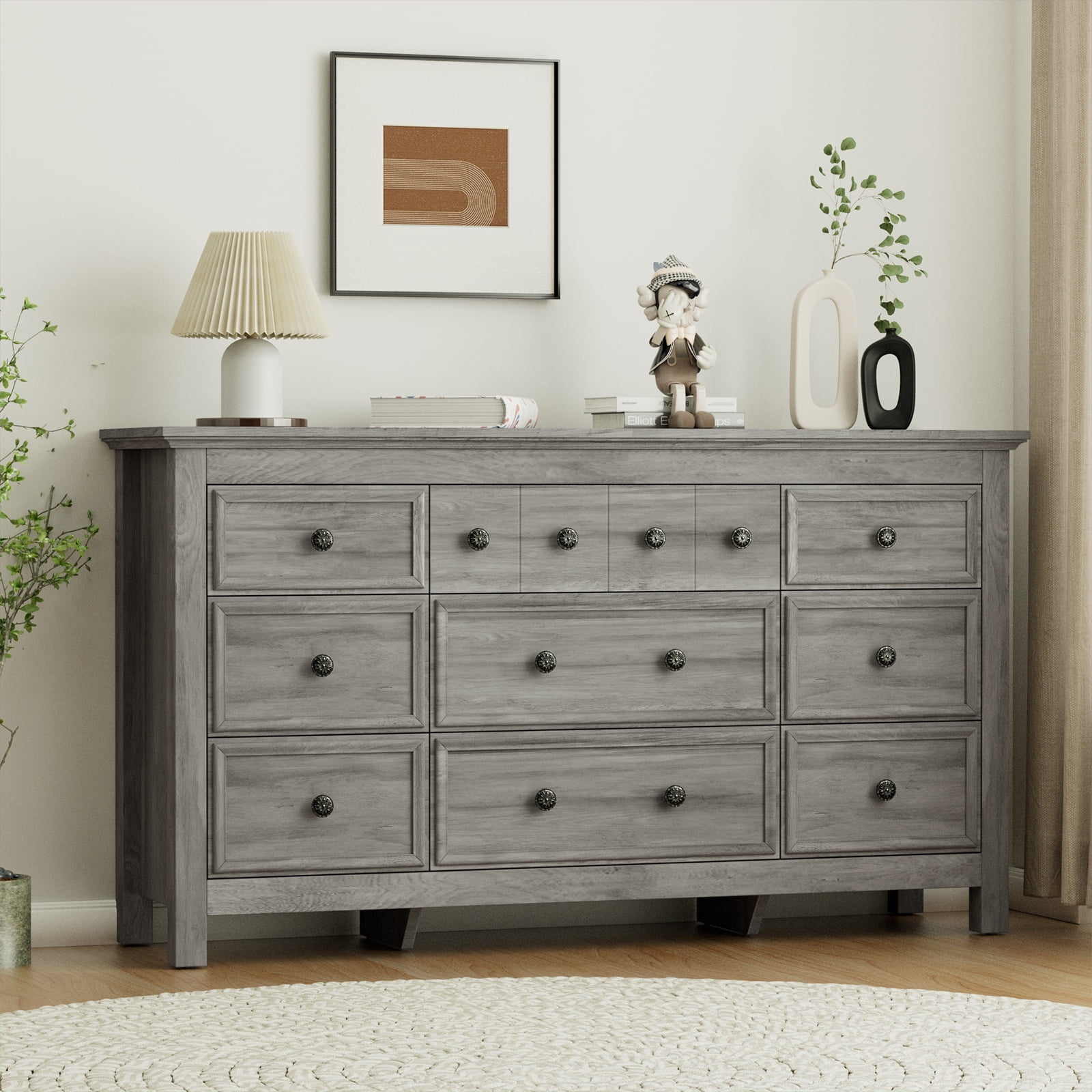 9 Drawer Horizontal Dresser for Bedroom, Modern Farmhouse Chest of ...