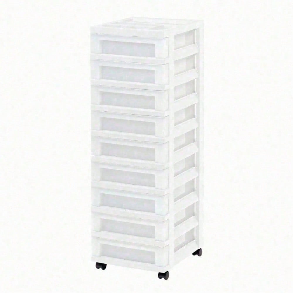 9-Drawer Narrow Plastic Storage Drawer Cart With Organizer Top, White ...