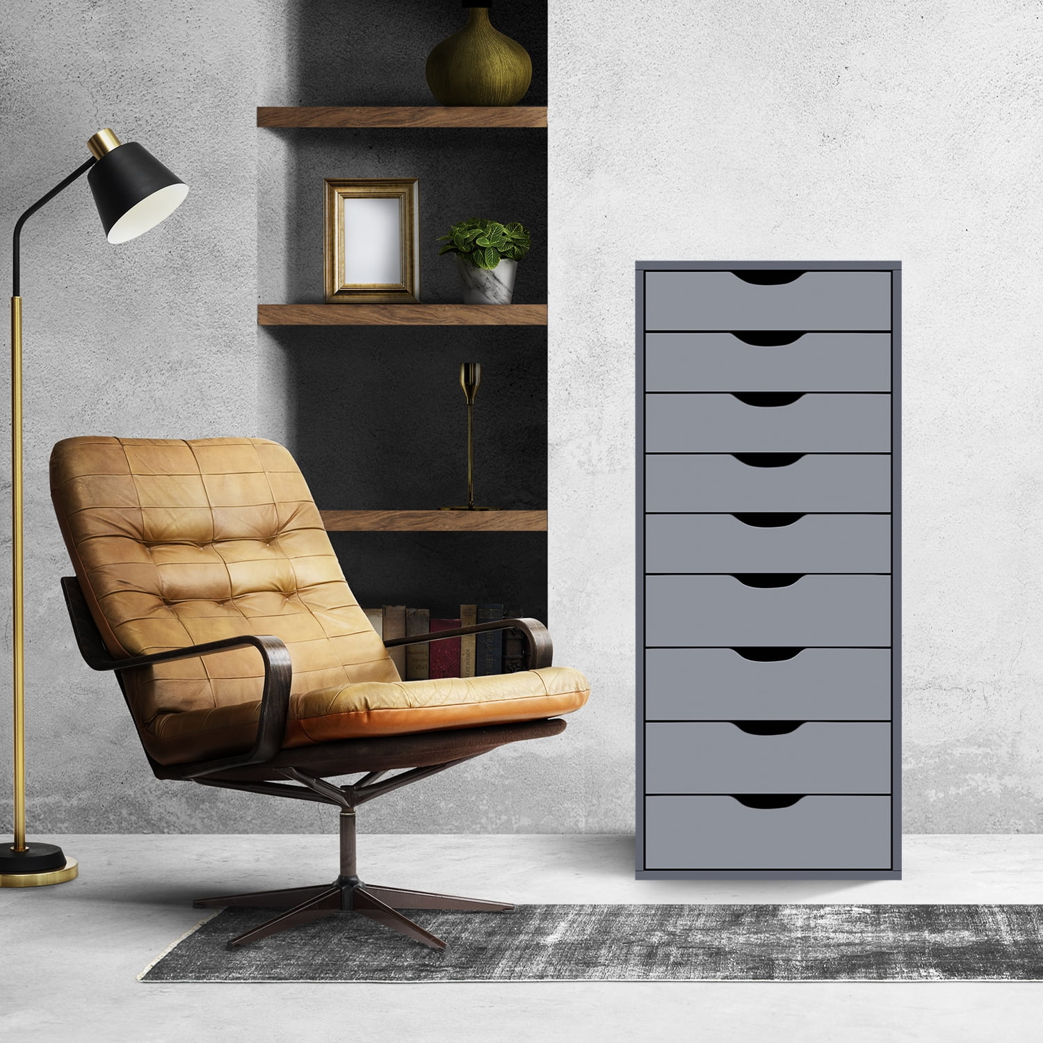 9-Drawer Office Rolling File Storage Cabinet, Mobile Desk Filing Drawer ...