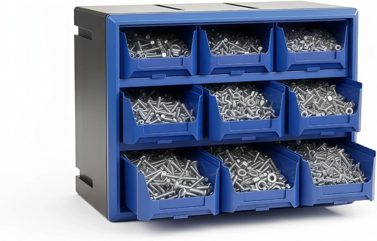 9-Drawer Plastic Storage Drawers, Small Parts Organizer, Stackable ...