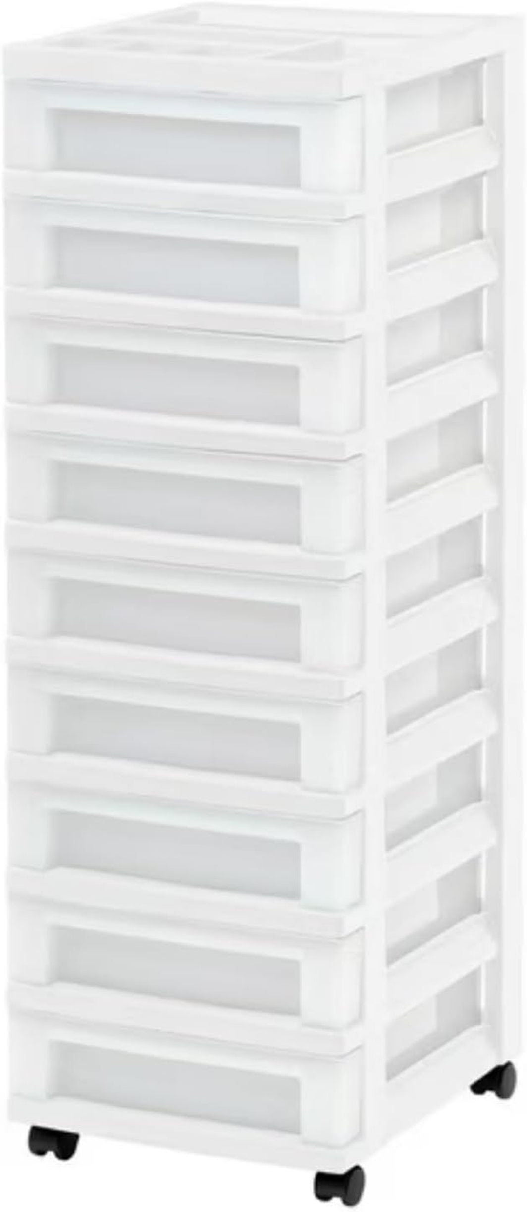 9-Drawer Slim Plastic Storage Cart with Organizer Top - White Space ...