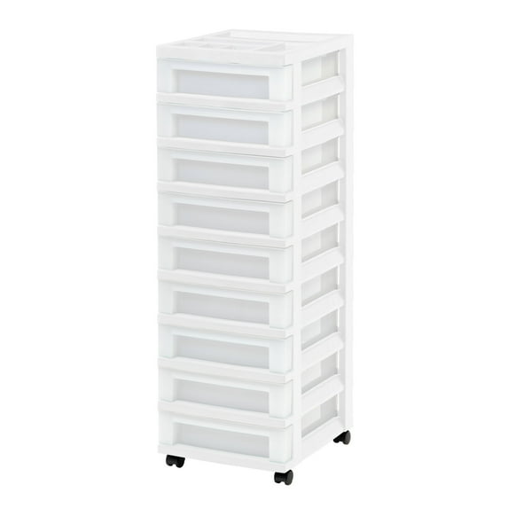 9 Drawer Storage Cart with Organizer Top White/Pearl: Portable Plastic ...
