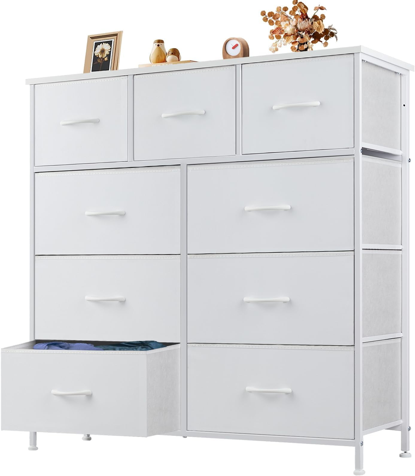 9 Drawer Storage Dresser with Top - Wide Fabric Chest Organizer for ...
