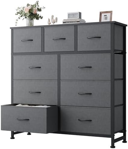 9 Drawer Tall Fabric Storage Tower Dresser Chest Organizer Unit with ...