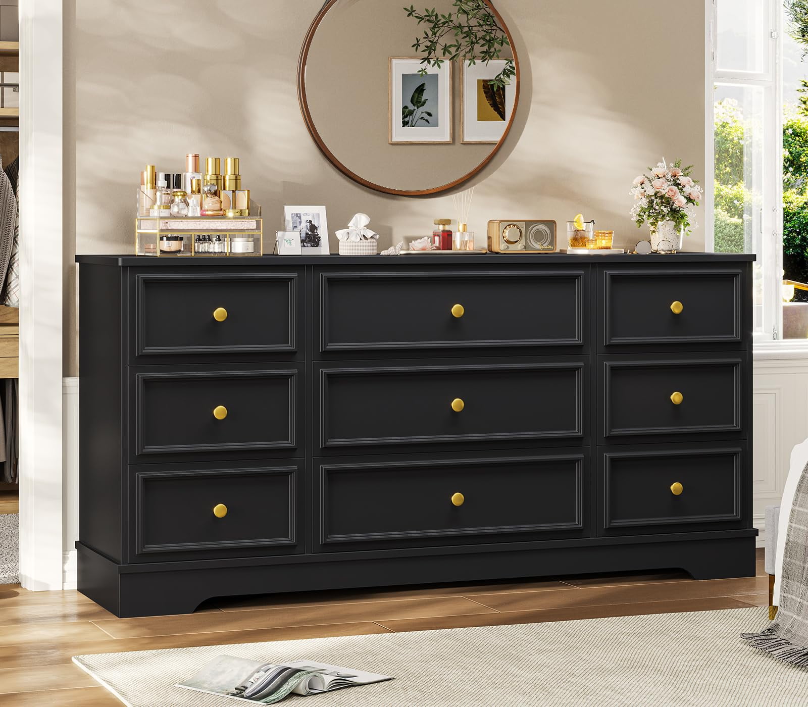 9 Drawers Dresser Long Chest of Drawers with Metal Slides&Knobs ...