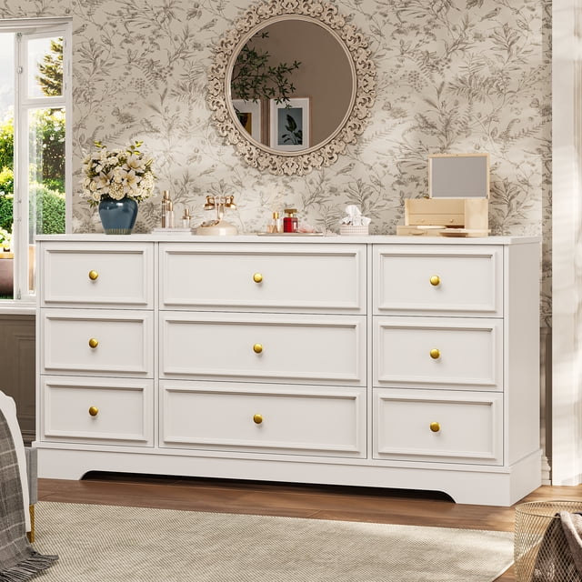9 Drawers Dresser Long Chest of Drawers with Metal Slides&Knobs ...