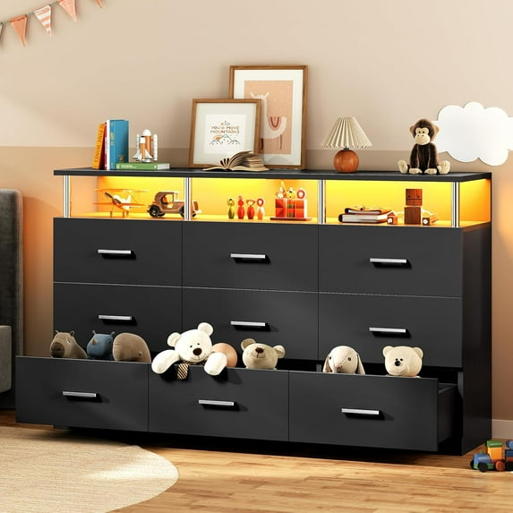 9 Drawers Dresser with Column Design & Charging Station,Modern Bedroom ...