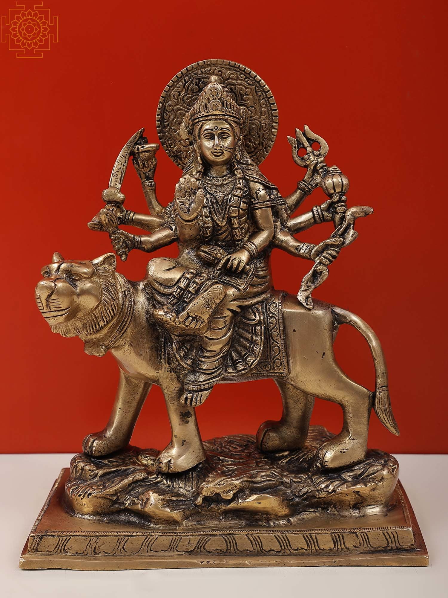 9" Eight-Armed Durga on Her Mount In Brass | Handmade | Made In India ...